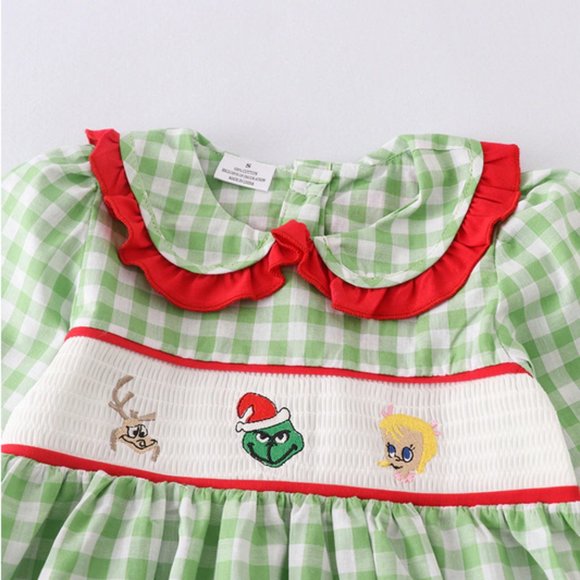 Dresses | Boutique Grinch Stole Christmas Smocked Embroidered Long Sleeve Dress | Poshmark